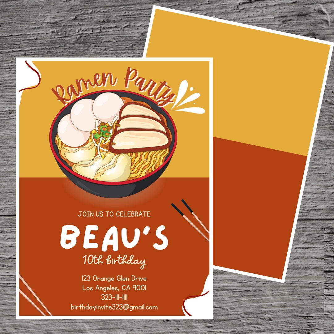 Ramen Birthday Party Invitation, Noodle Soup Japan Ingredients Dinner ...