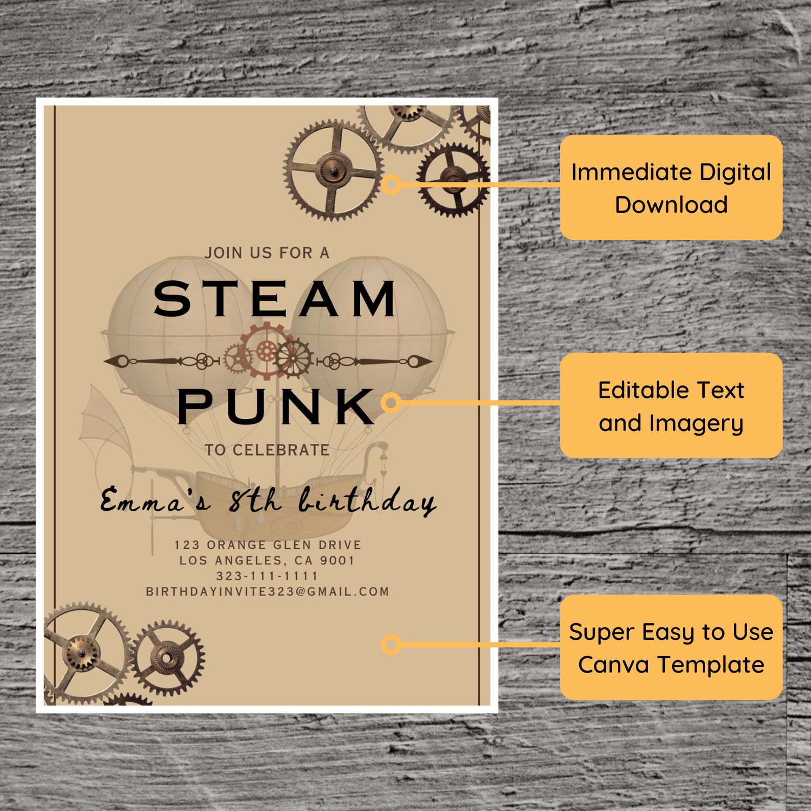 Steampunk Theme Birthday Party Invitation Template, Anachronism Engine ...