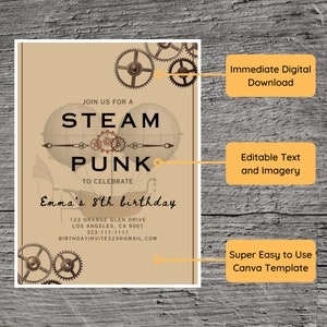 Steampunk Theme Birthday Party Invitation Template, Anachronism Engine ...