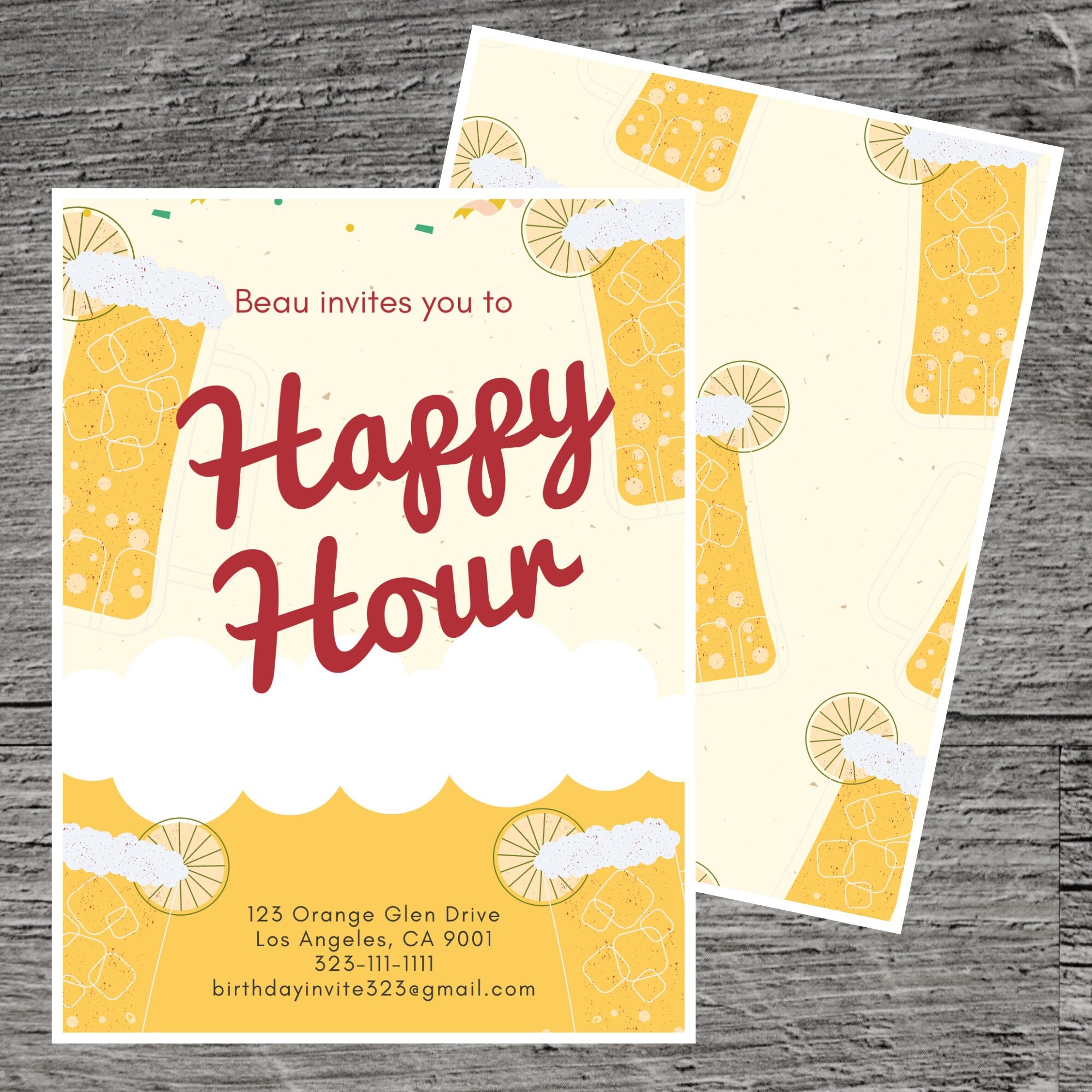 Happy Hour Theme Party Invitation, Drink Pub Bar Beer Coworker Food 21 ...