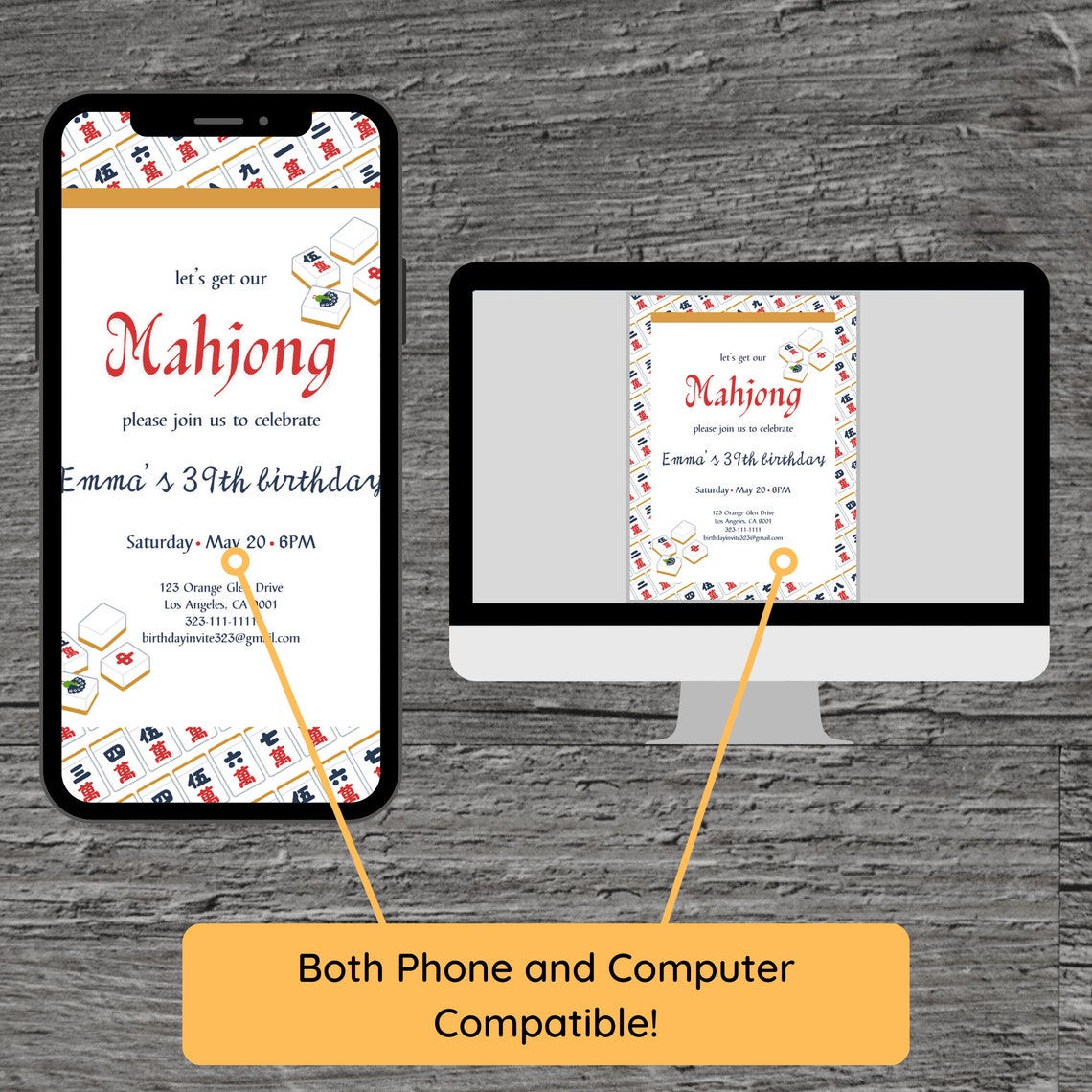 Mahjong for Emma Theme Birthday Party Invitation Template, Matchin ...