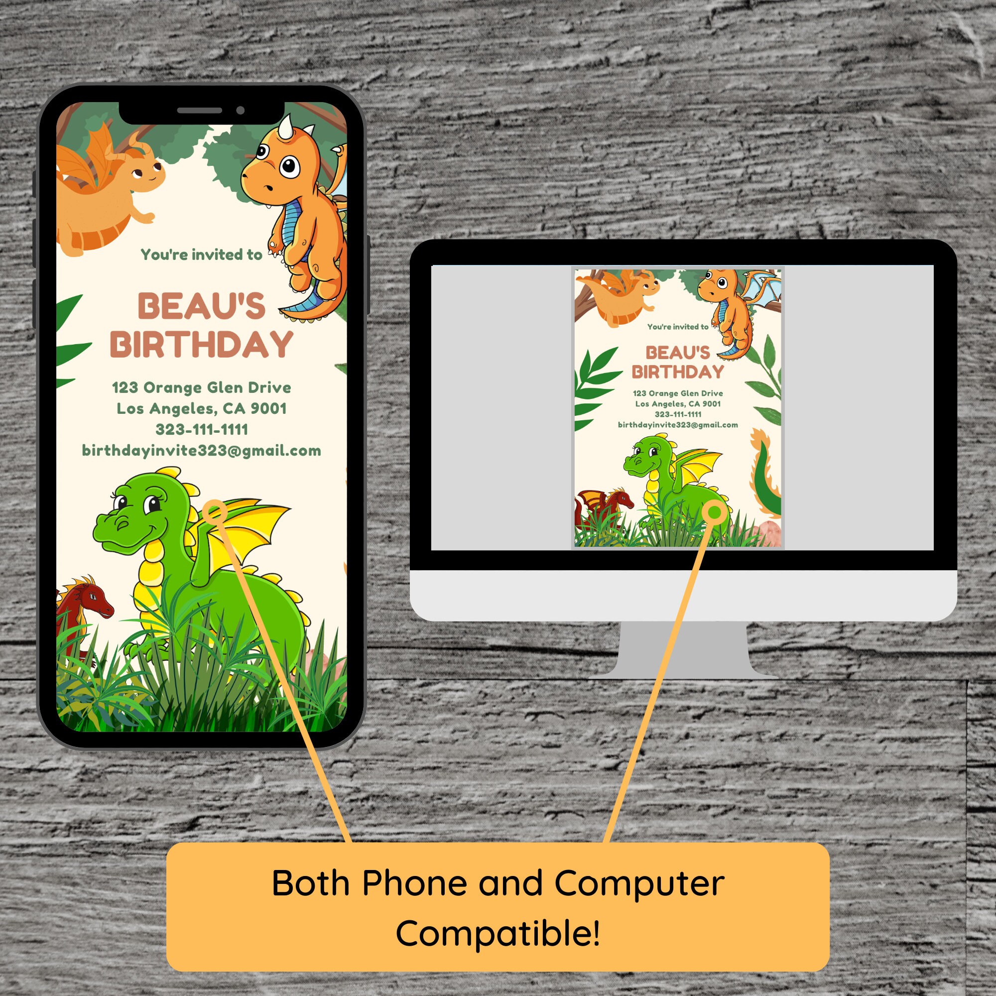 Dragon Theme Birthday Party Invitation Template, Draco Lizard Reptile ...