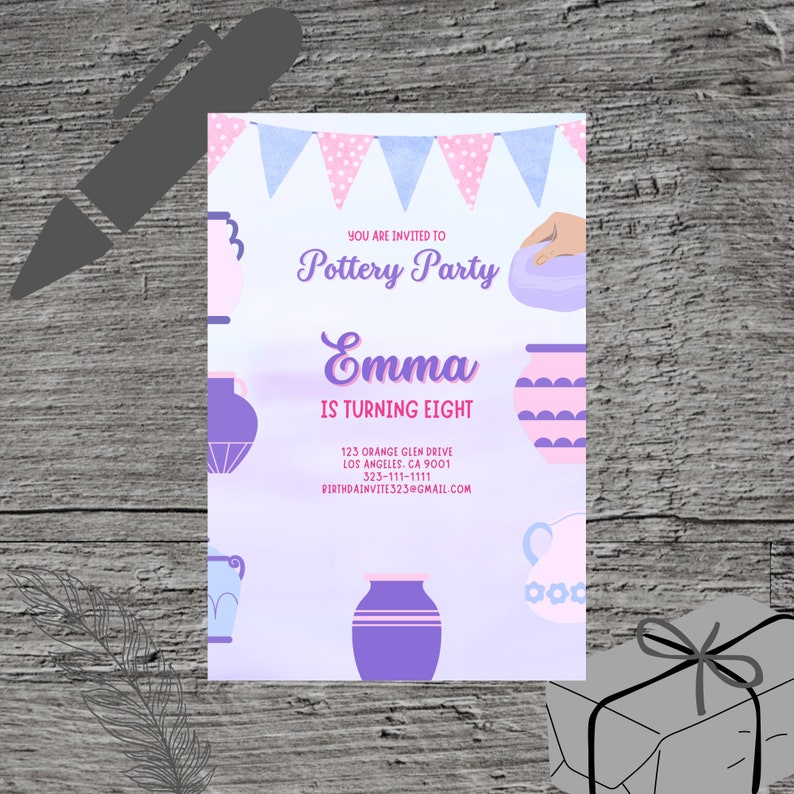 Pottery Theme Birthday Party Invitation, Ceramics Clay Art Kiln Vases ...