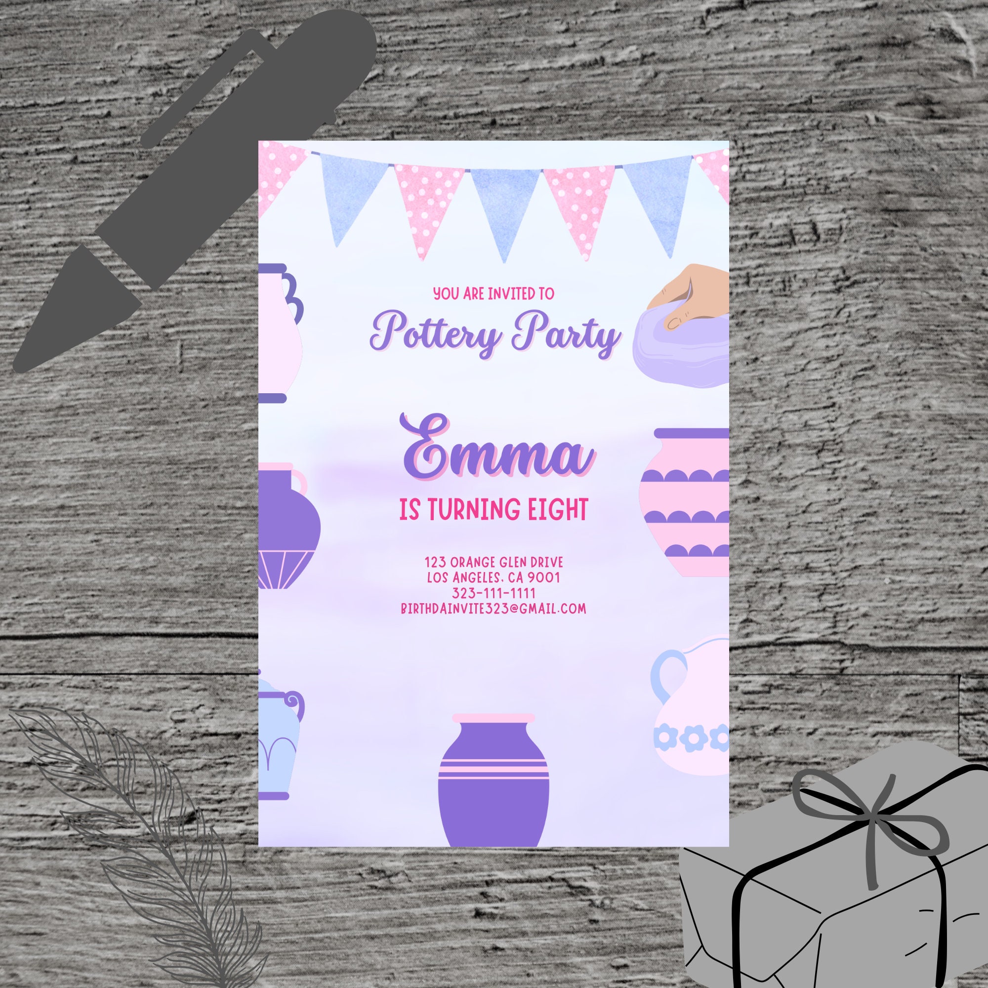 Pottery Theme Birthday Party Invitation, Ceramics Clay Art Kiln Vases ...
