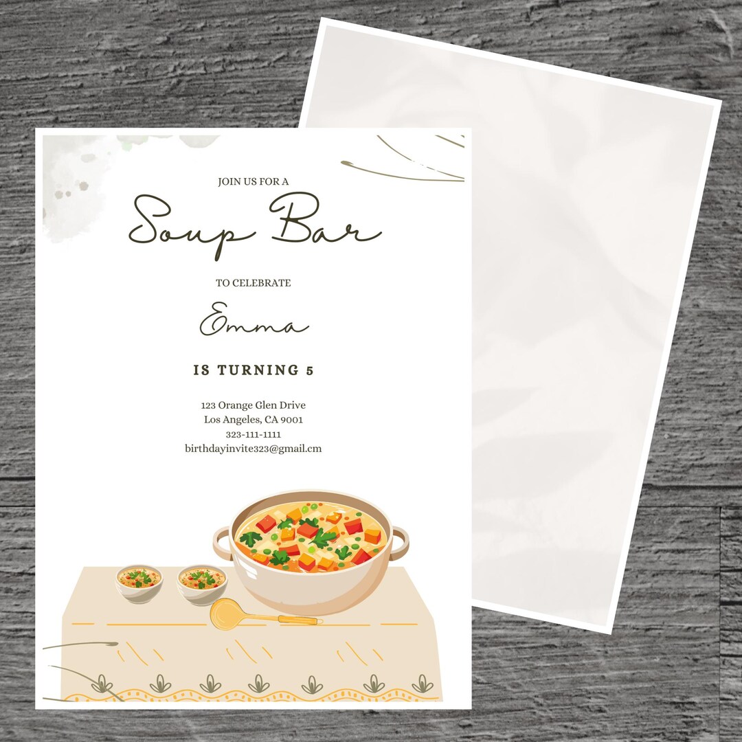 Soup Bar for Emma Theme Birthday Party Invitation Template, Potlucks ...