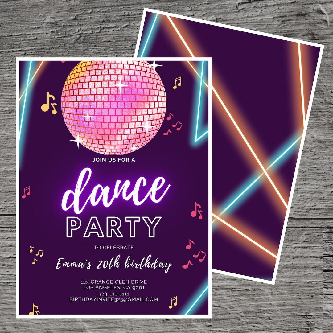 Dance Party Birthday Party Invitation, Music Nightclub Dance Teenagers ...