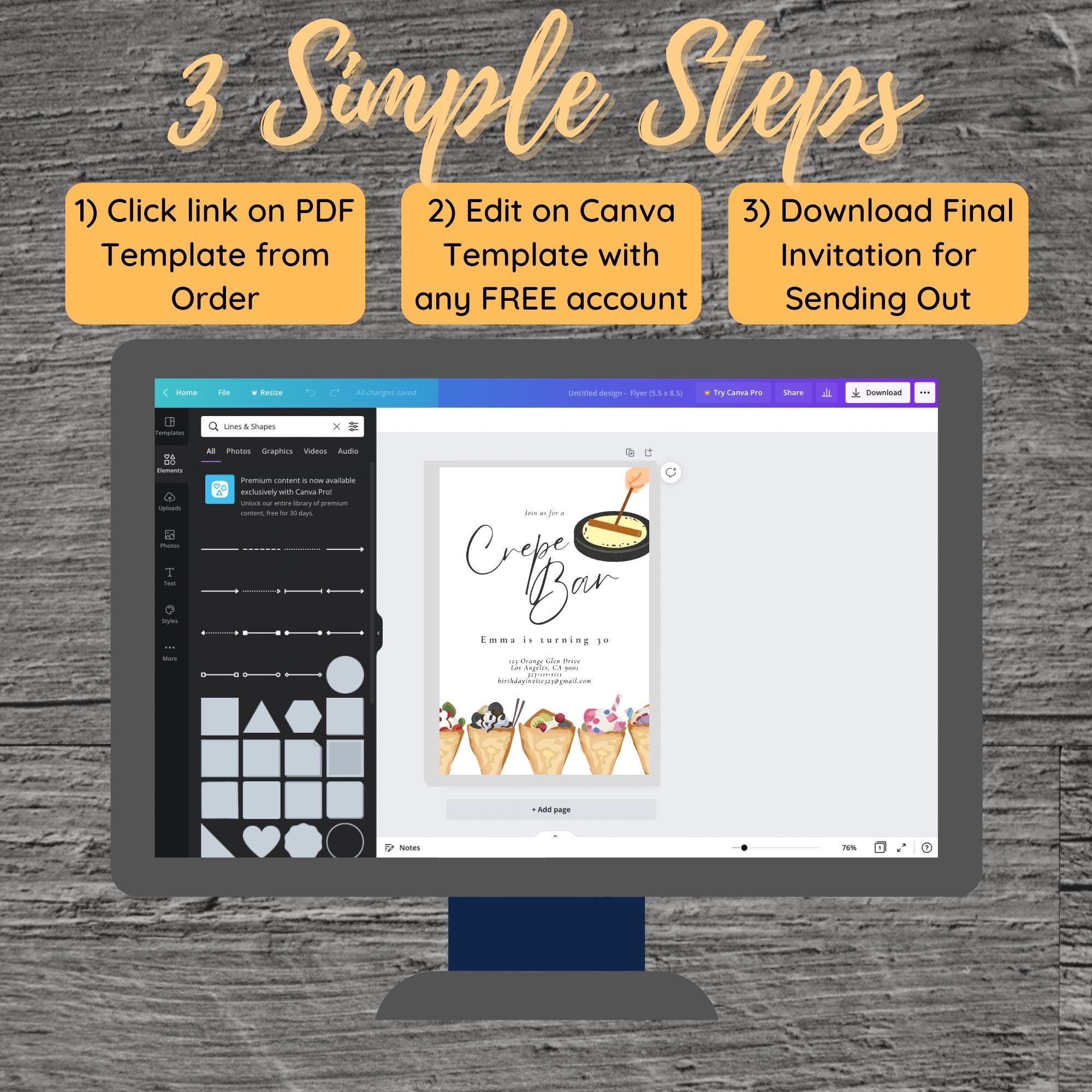 Crepe Bar for Emma Theme Birthday Party Invitation Template, Whipped ...