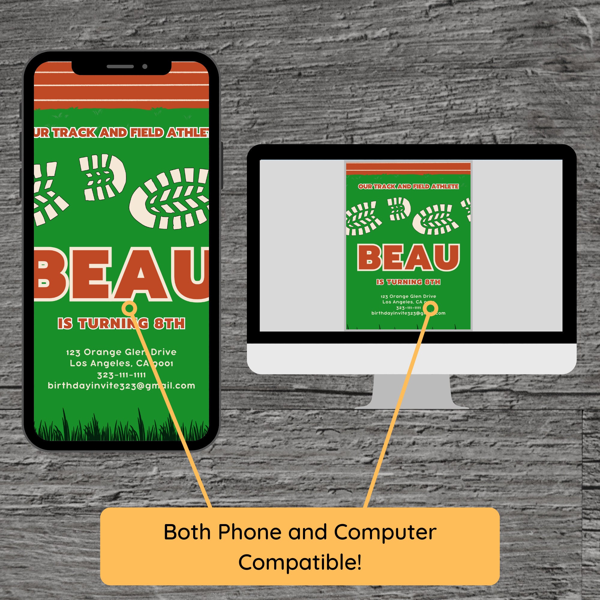 Track and Field for Beau Theme Birthday Party Invitation Template ...