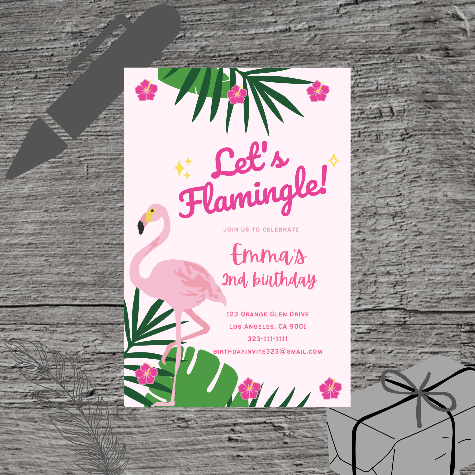 Flamingo Theme Birthday Party Invitation, Bird Peacock Spoonbill Family ...