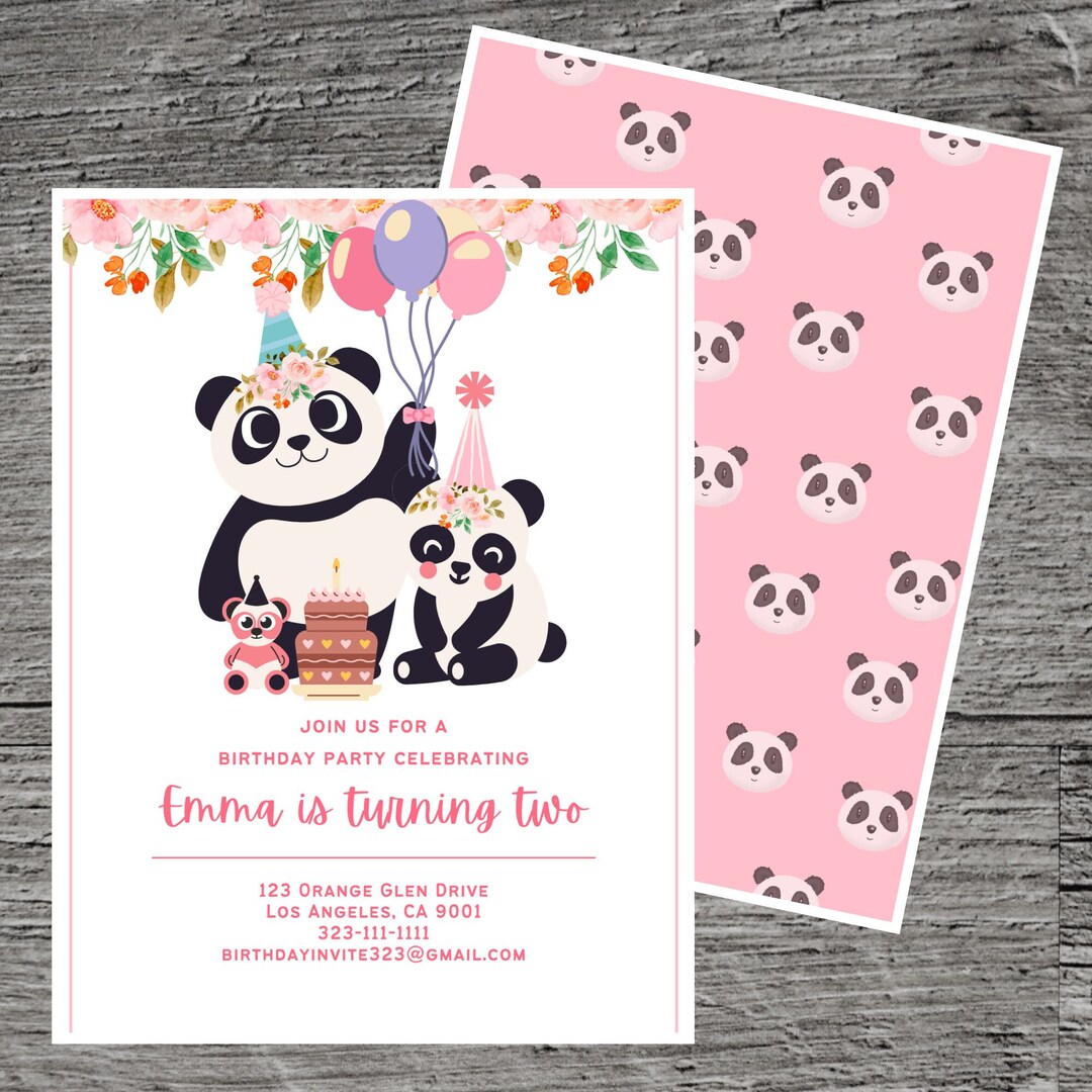Panda Paradise for Emma Theme Birthday Party Invitation, Giant Pandas ...