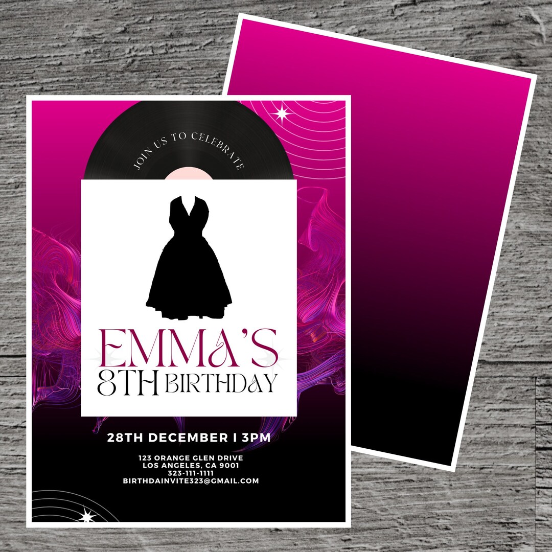 Music Album Party for Emma Theme Birthday Party Invitation Template ...