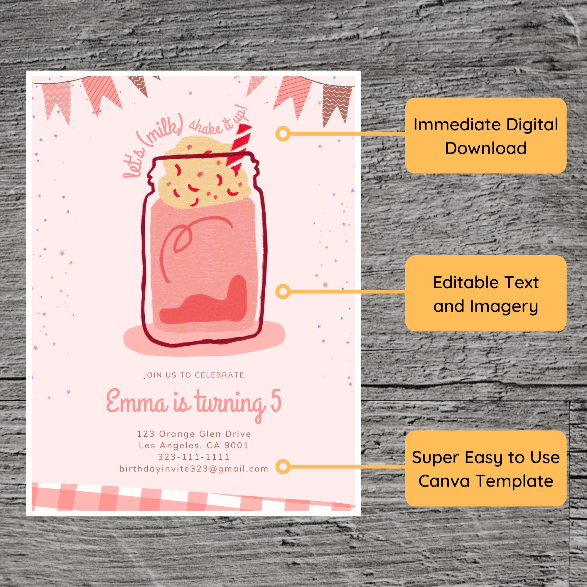 Milkshake Theme Birthday Party Invitation Template, Drink Frappe Milk ...