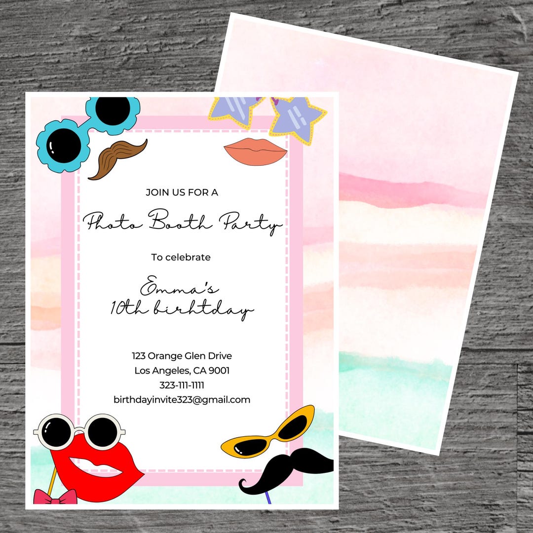 Photo Booth for Emma Theme Birthday Party Invitation Template, Snapshot ...