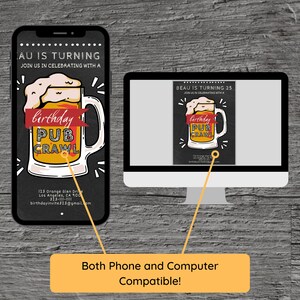 Pub Crawl for Beau Theme Birthday Party Invitation Template, Bar ...