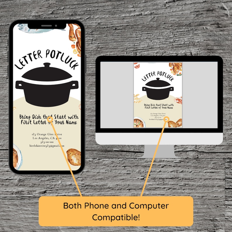 Letter Potluck Theme Birthday Invitation, Dress up in Color, Game Food ...