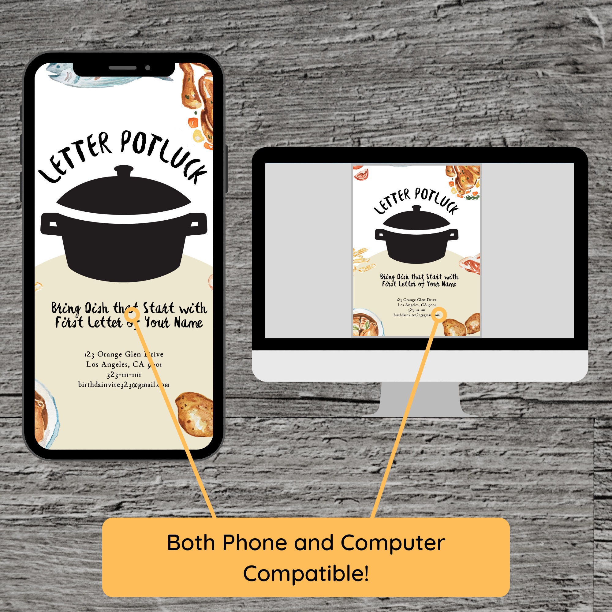 Letter Potluck Theme Birthday Invitation, Dress up in Color, Game Food ...