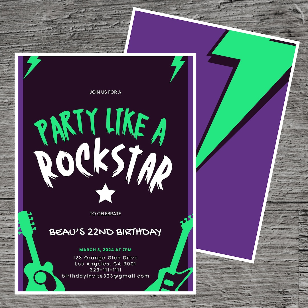 Party Like a Rockstar for Beau Theme Birthday Party Invitation Template ...