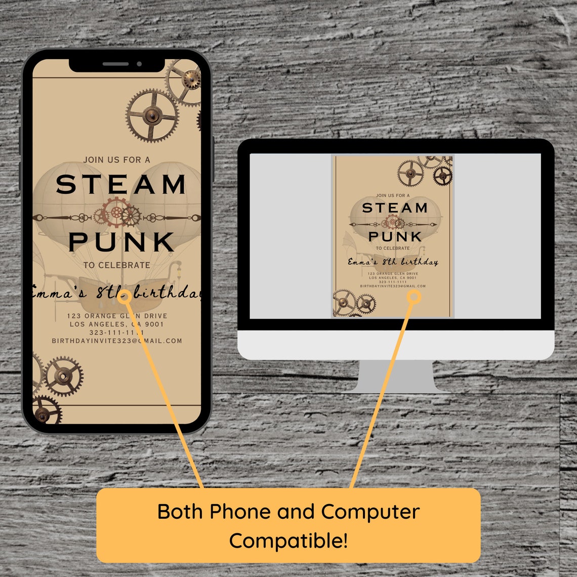 Steampunk Theme Birthday Party Invitation Template, Anachronism Engine ...