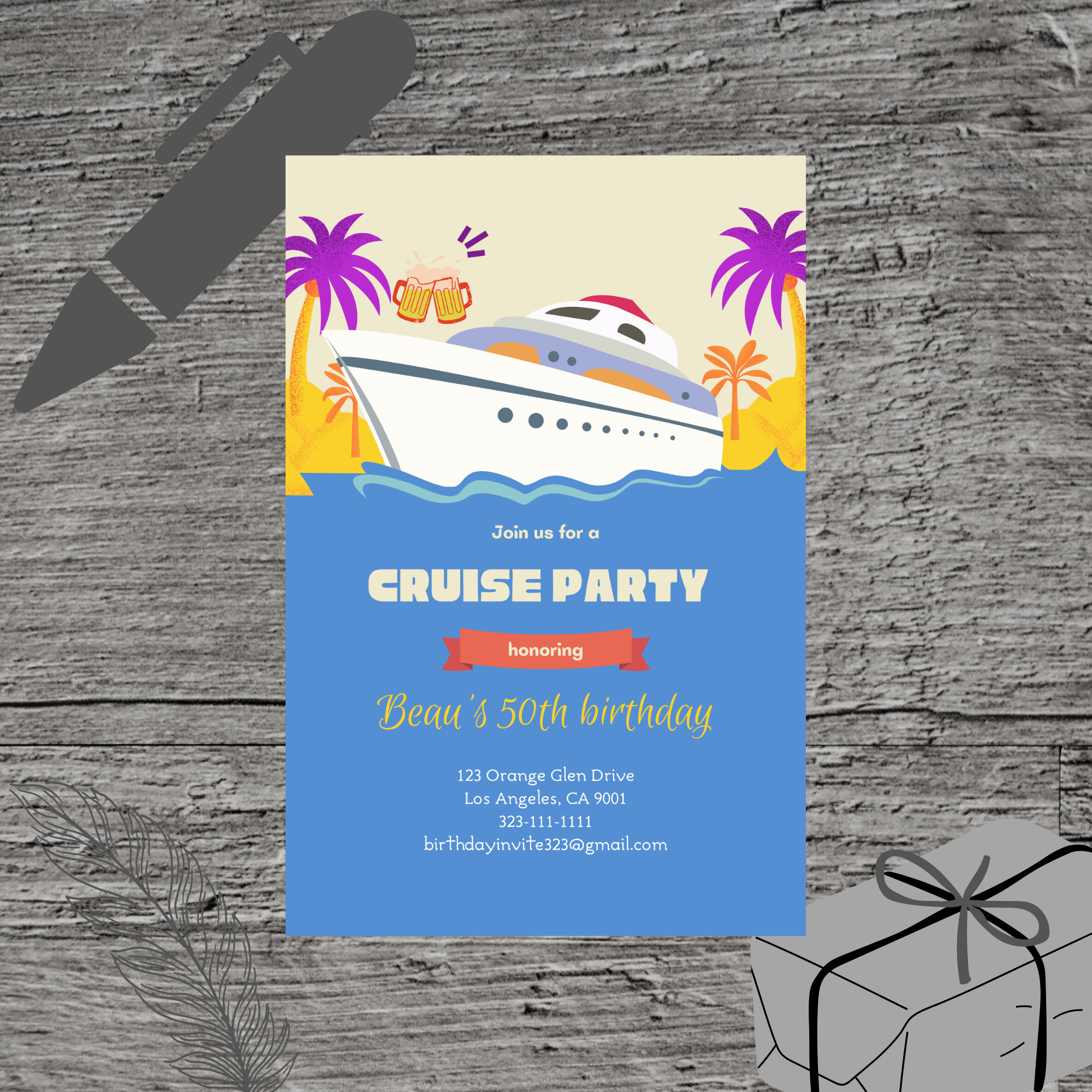 Cruise Theme Birthday Party Invitation, Yacht Boat Booze Travel ...