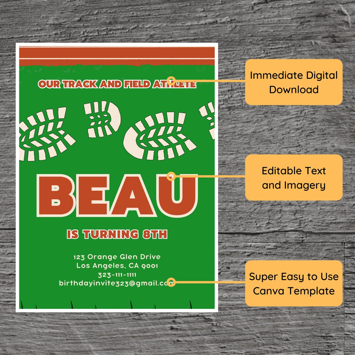 Track and Field for Beau Theme Birthday Party Invitation Template ...