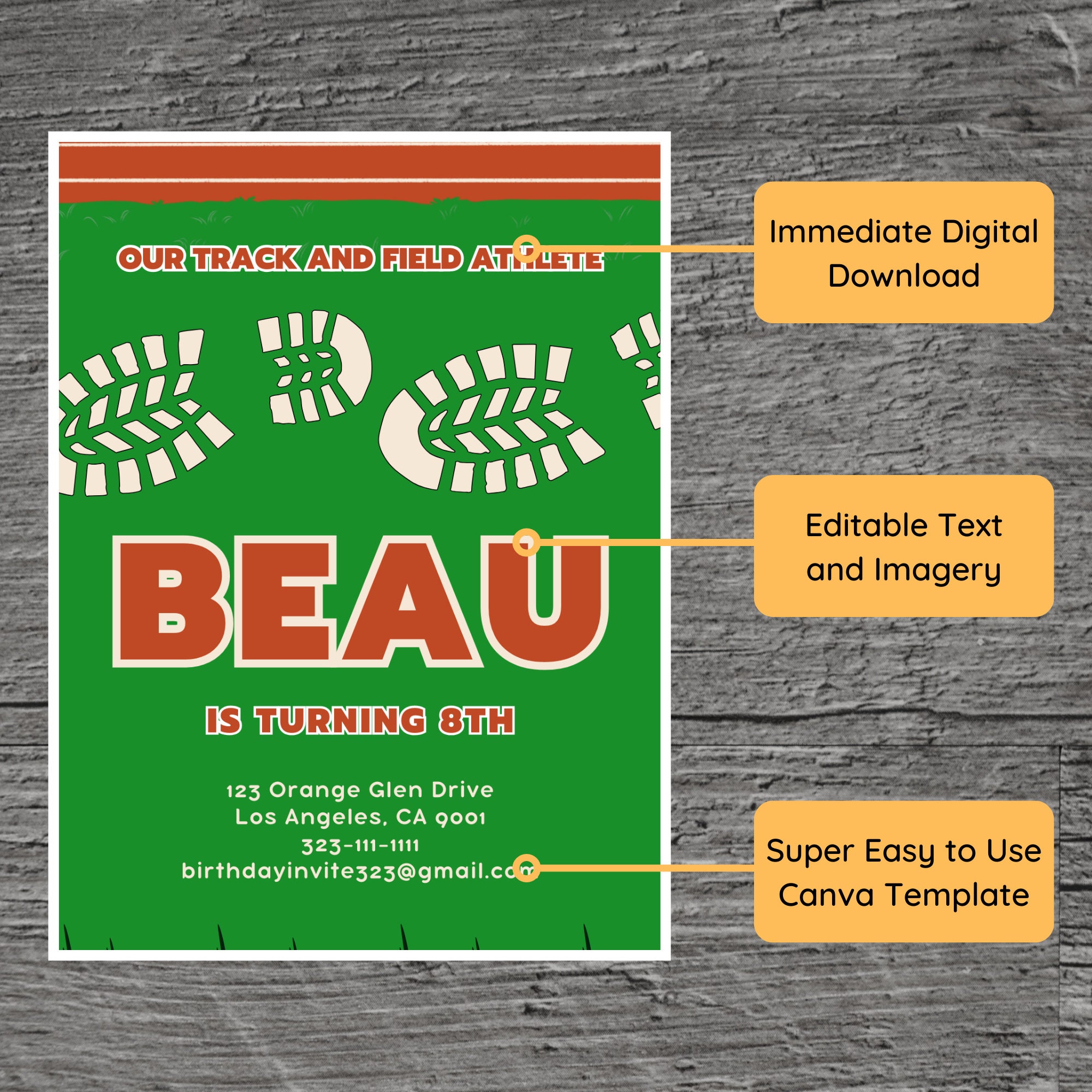 Track and Field for Beau Theme Birthday Party Invitation Template ...