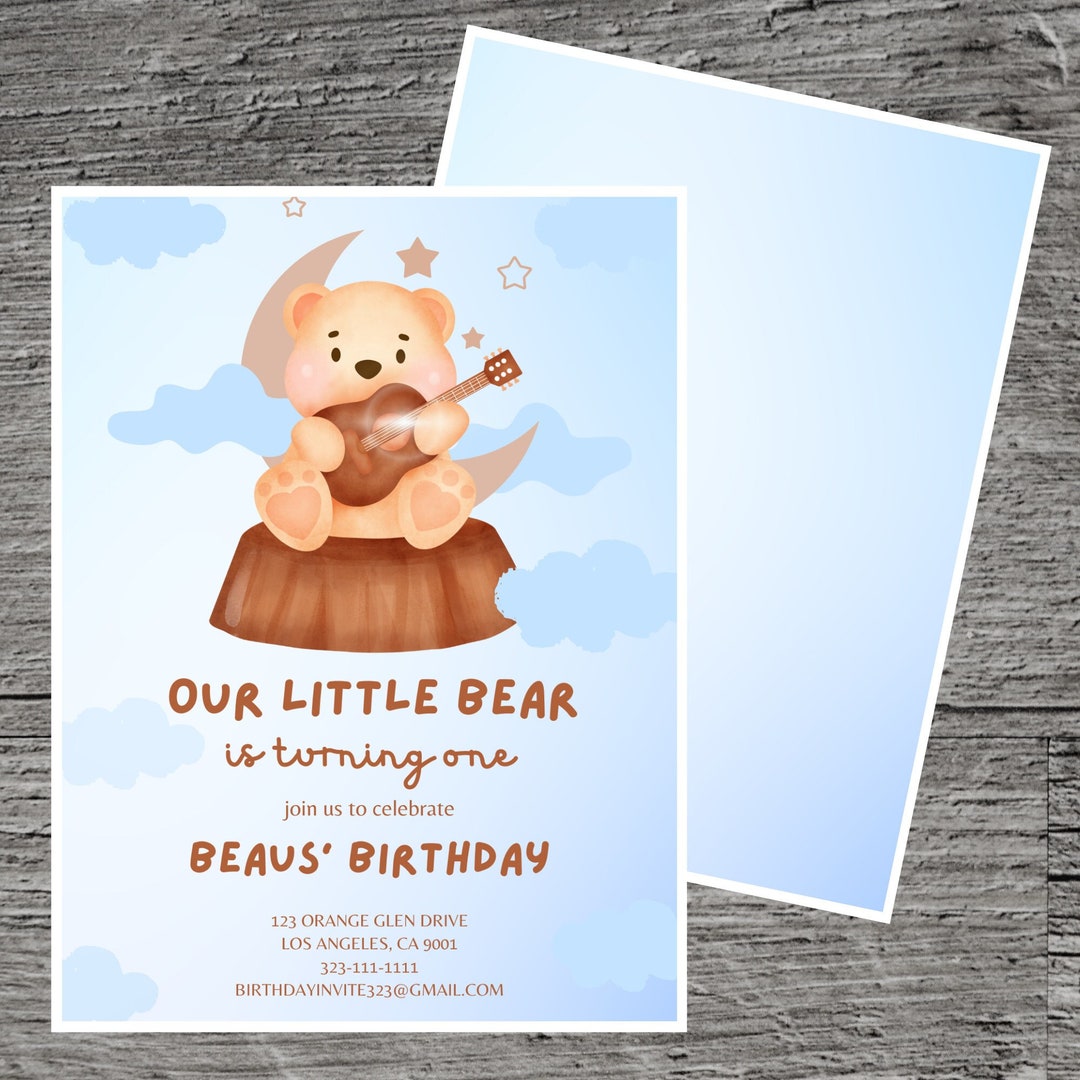 Teddy Bear Theme Birthday Party Invitation, Stuffed Animal Little Song ...