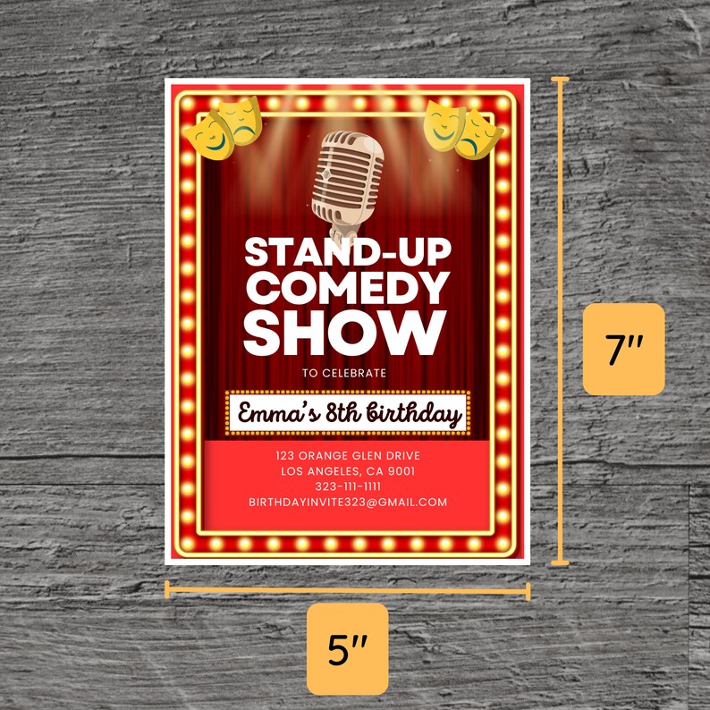 Stand up Comedy Show for Emma Theme Birthday Party Invitation Template ...
