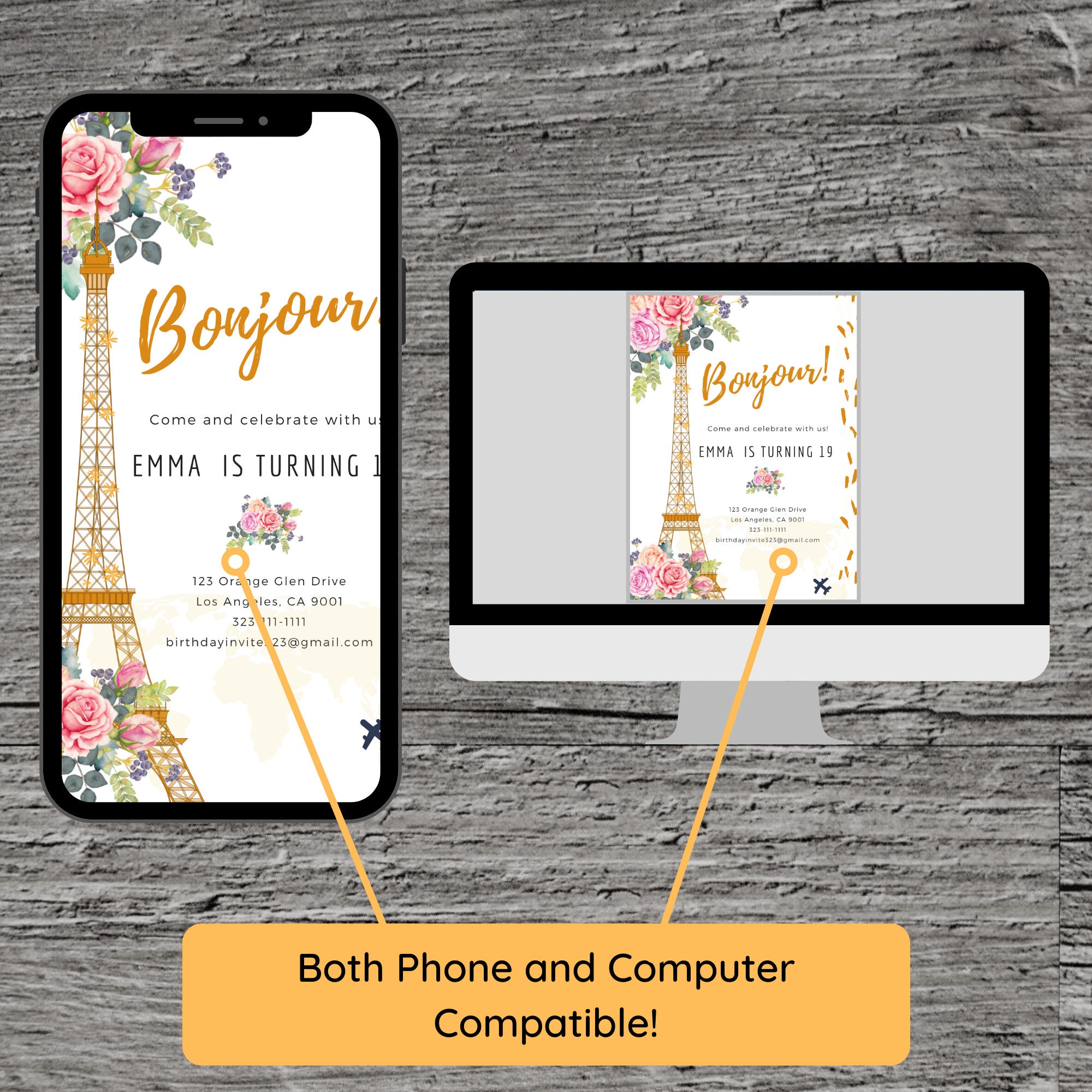 Paris Theme Birthday Party Invitation, Bonjour European French Elegant ...