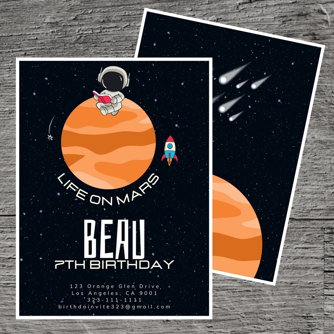 Life on Mars Theme Birthday Party Invitation, Martian Extraterrestrial ...