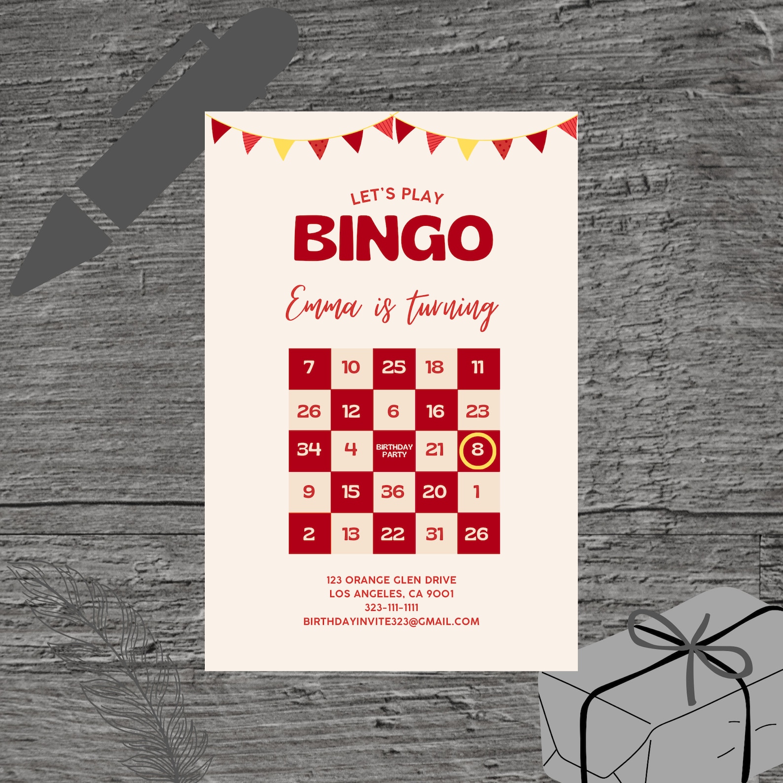 Bingo for Emma Theme Birthday Party Invitation Template, Bingo Jackpot ...