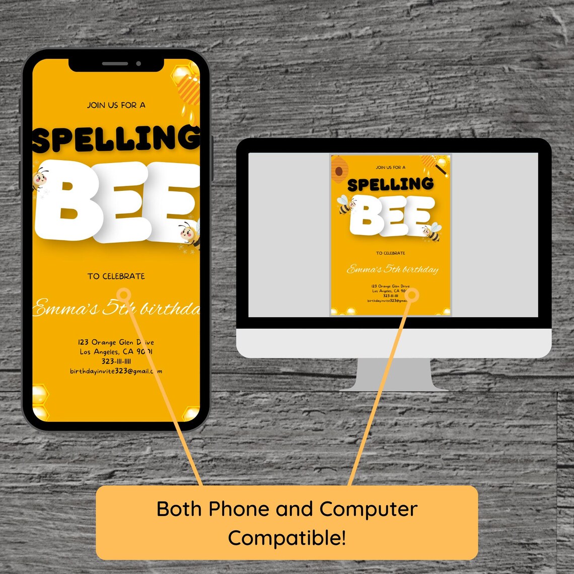 Spelling Bee for Emma Theme Birthday Party Invitation Template, Word ...