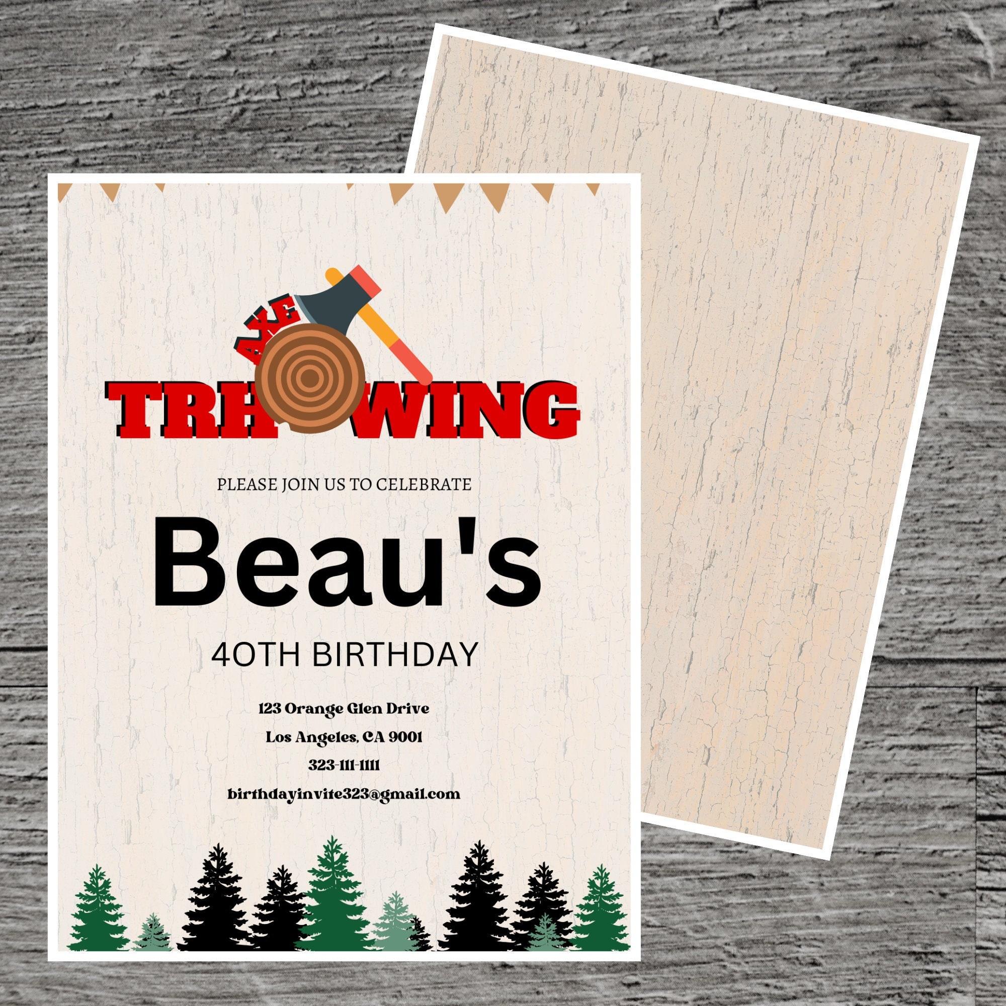 Axe Throwing Theme Birthday Party Invitation, Target Aisle Bullseye Aim ...