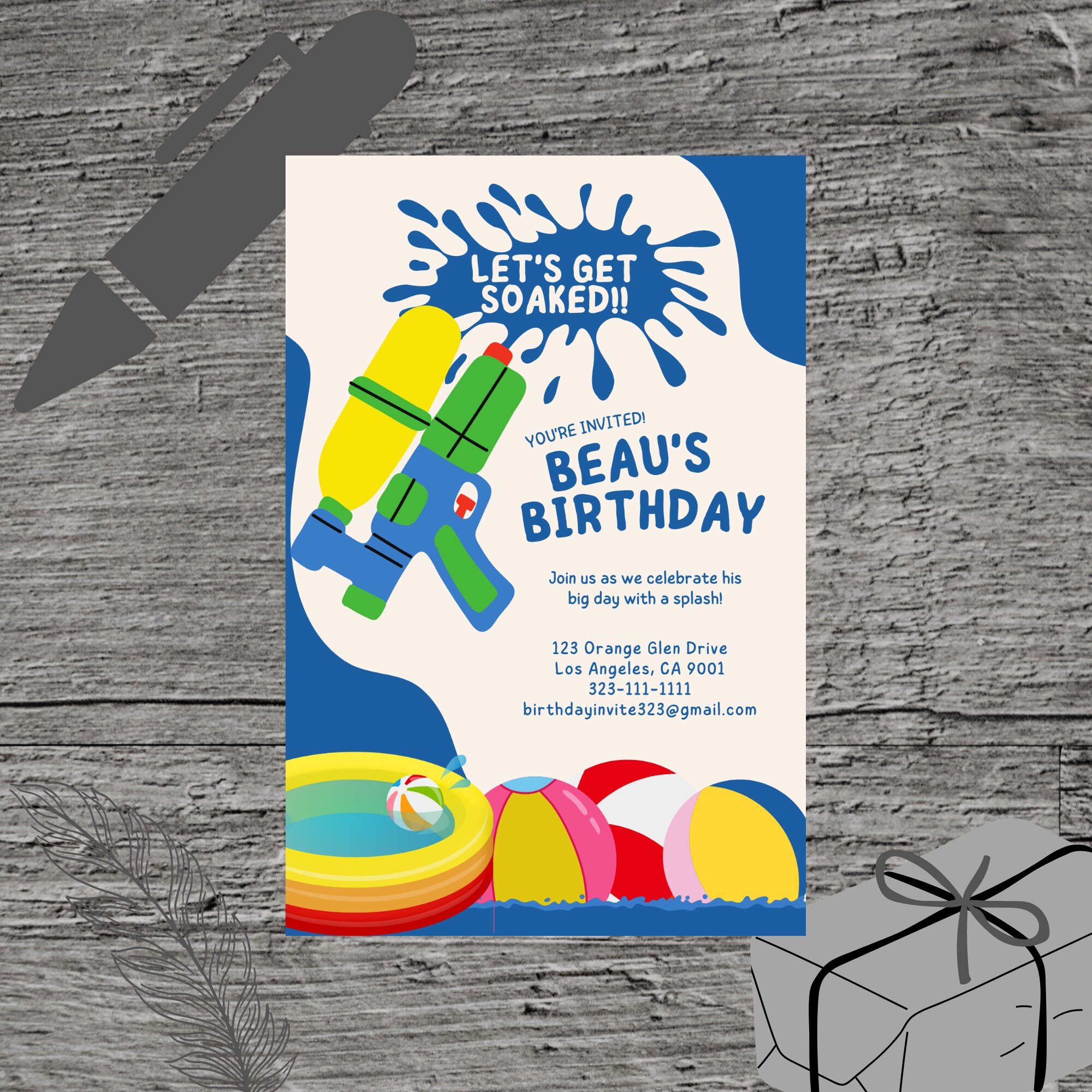 Let's Get Soaked Water Bash Birthday Party Invitation Template ...