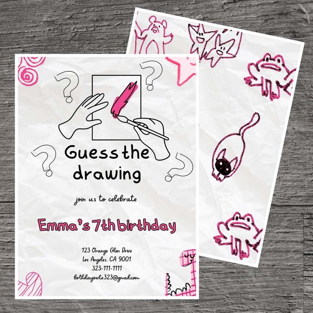 Guess the Drawing for Emma Theme Birthday Party Invitation Template ...