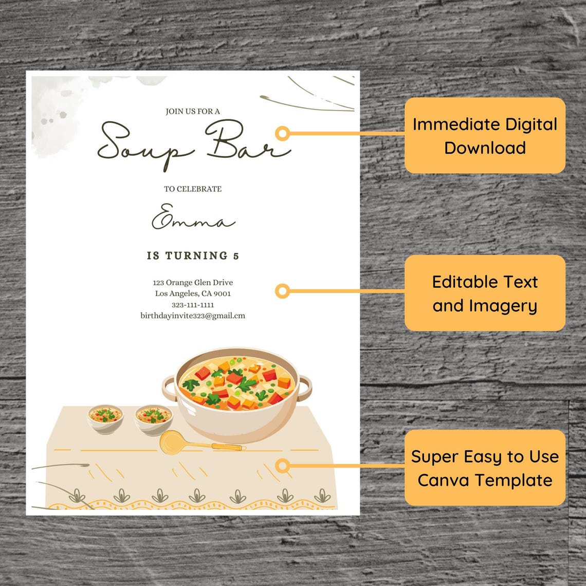 Soup Bar for Emma Theme Birthday Party Invitation Template, Potlucks ...