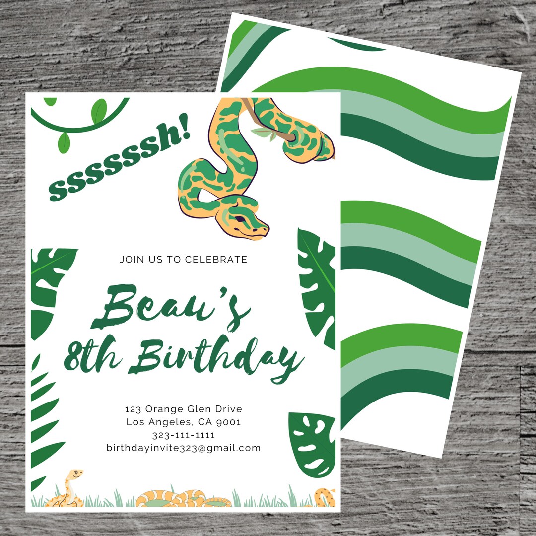 Silly Snake for Beau Theme Birthday Party Invitation Template, Snake ...