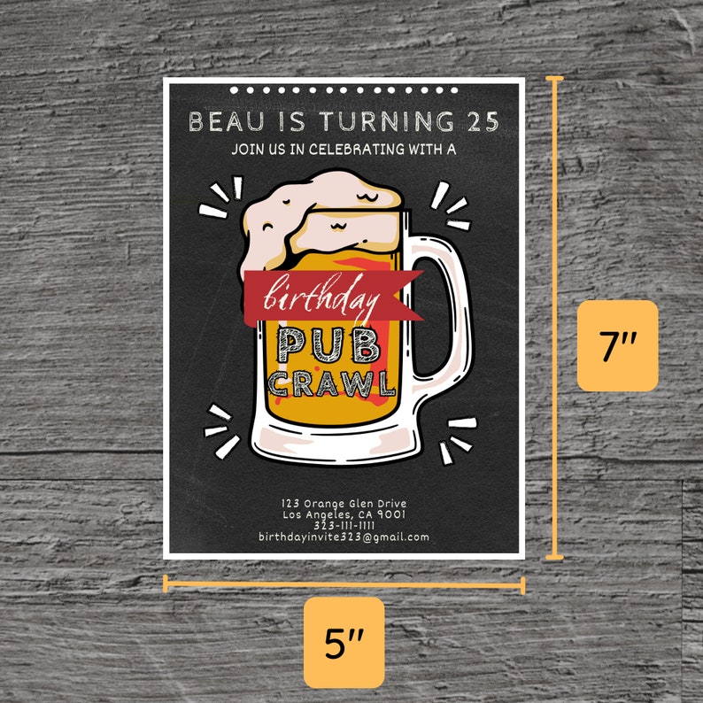 Pub Crawl for Beau Theme Birthday Party Invitation Template, Bar ...