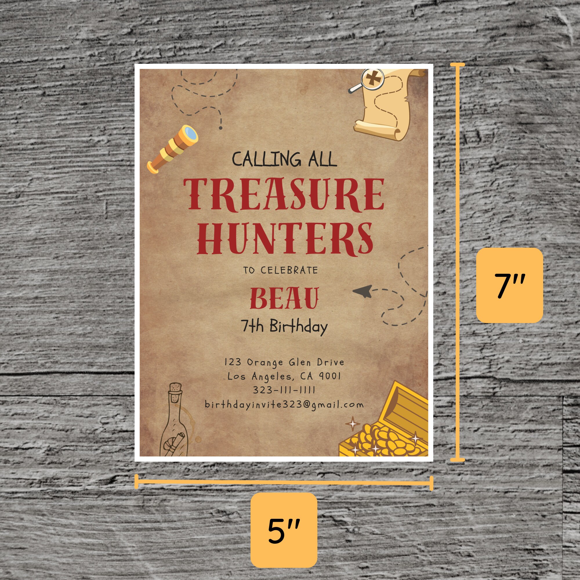 Treasure Hunt Theme Birthday Party Invitation, Map Adventure Gold ...
