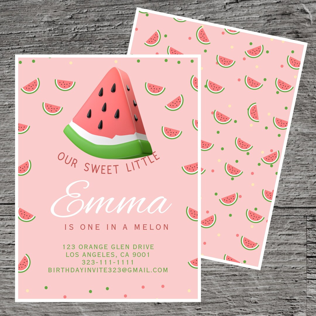 Watermelon Theme Birthday Party Invitation Template, Water Fruit Melon ...