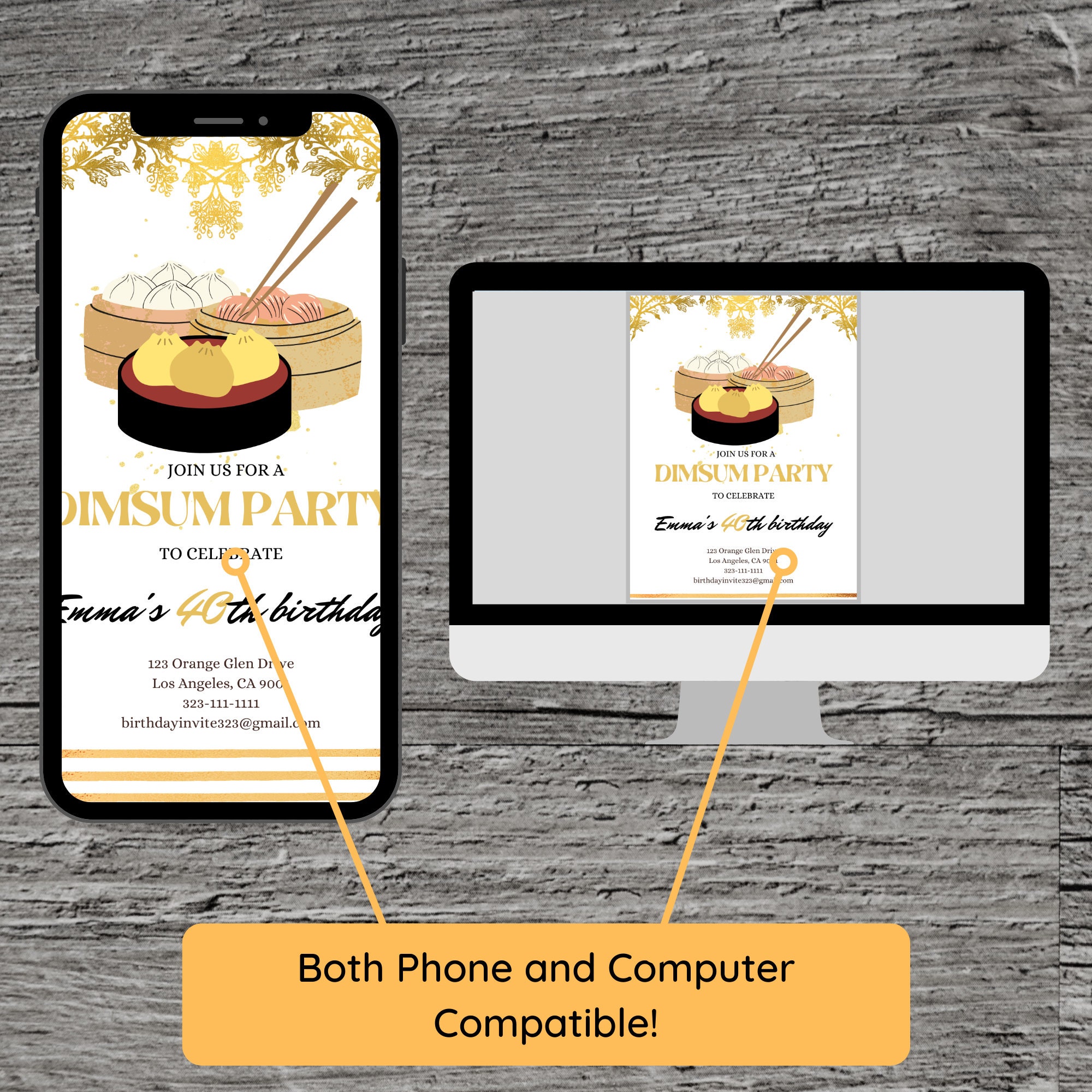 Dim Sum Birthday Party Invitation, Dinner Event Siu Mai Chinese Food ...