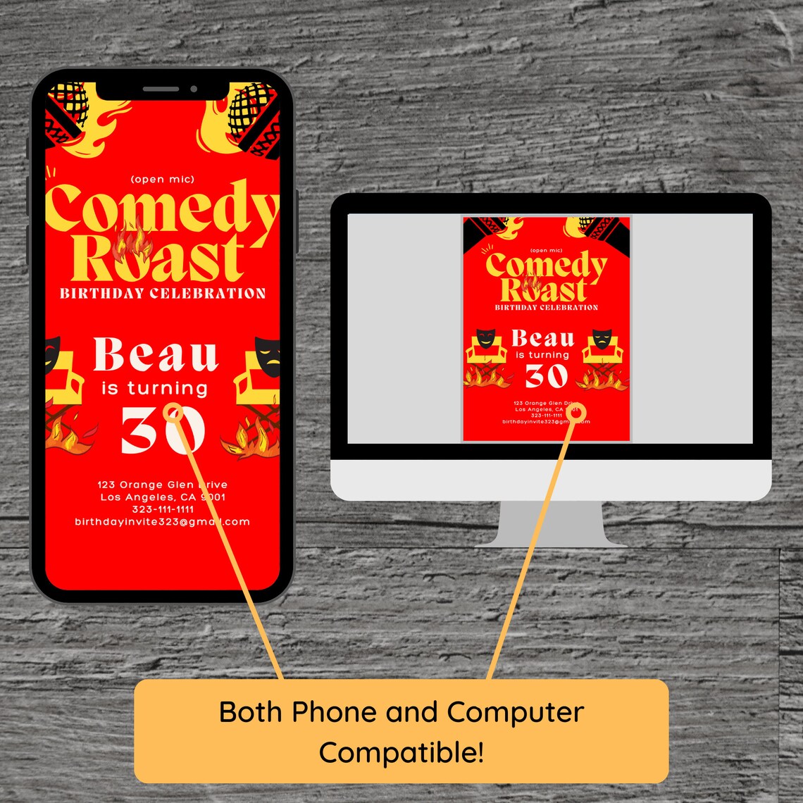 Comedy Roast for Beau (open Mic) Theme Birthday Party Invitation ...
