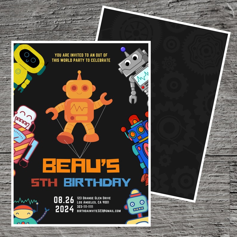 Robots Theme Birthday Party Invitation Template, Cyborg Android Machine ...