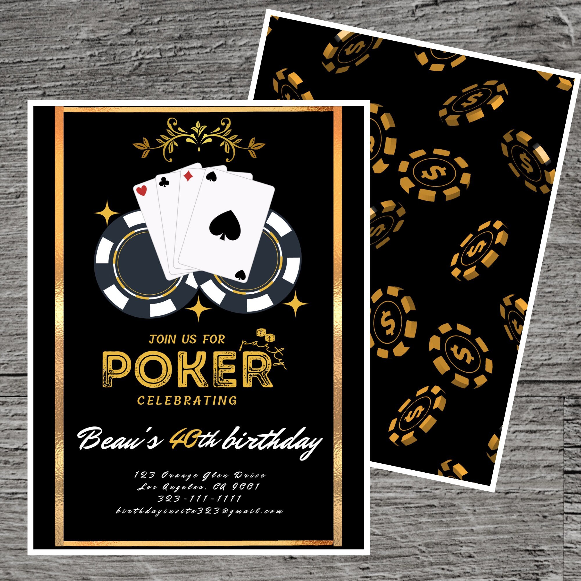 Poker Night Party Invitation, Birthday Casino Home Gathering Gamble ...