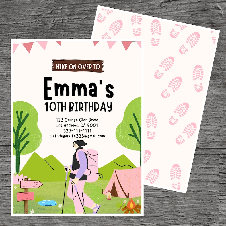 Hiking Trail for Emma Theme Birthday Party Invitation Template ...