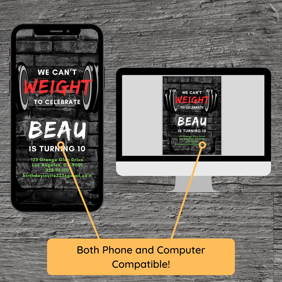Weightlifting for Beau Theme Birthday Party Invitation Template ...