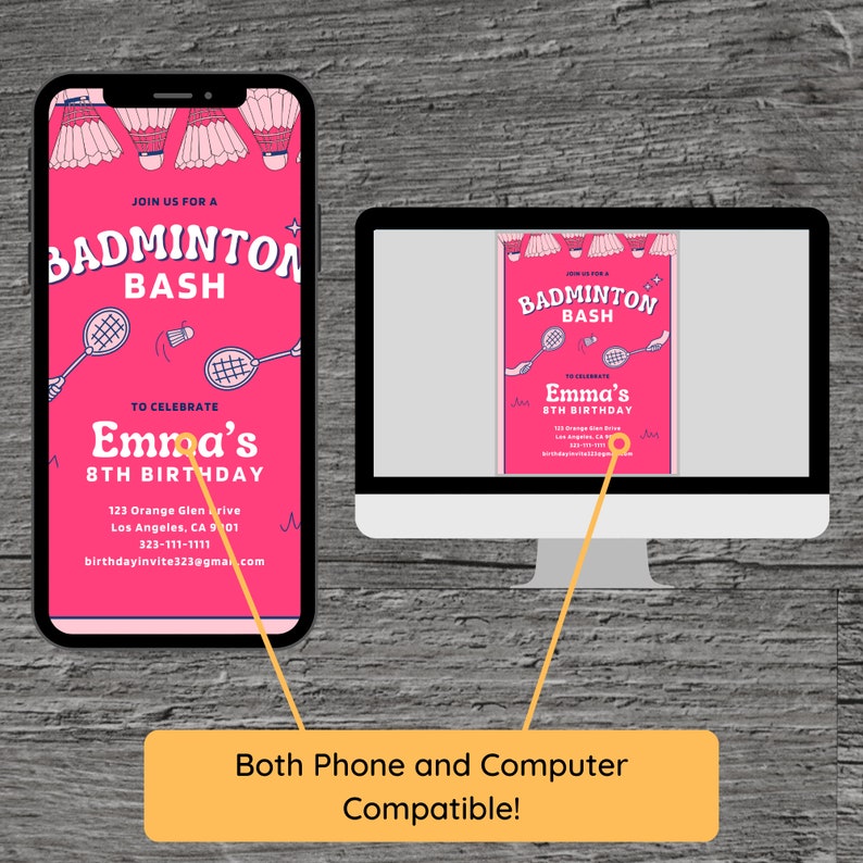 Badminton for Emma Theme Birthday Party Invitation Template, Court Game ...