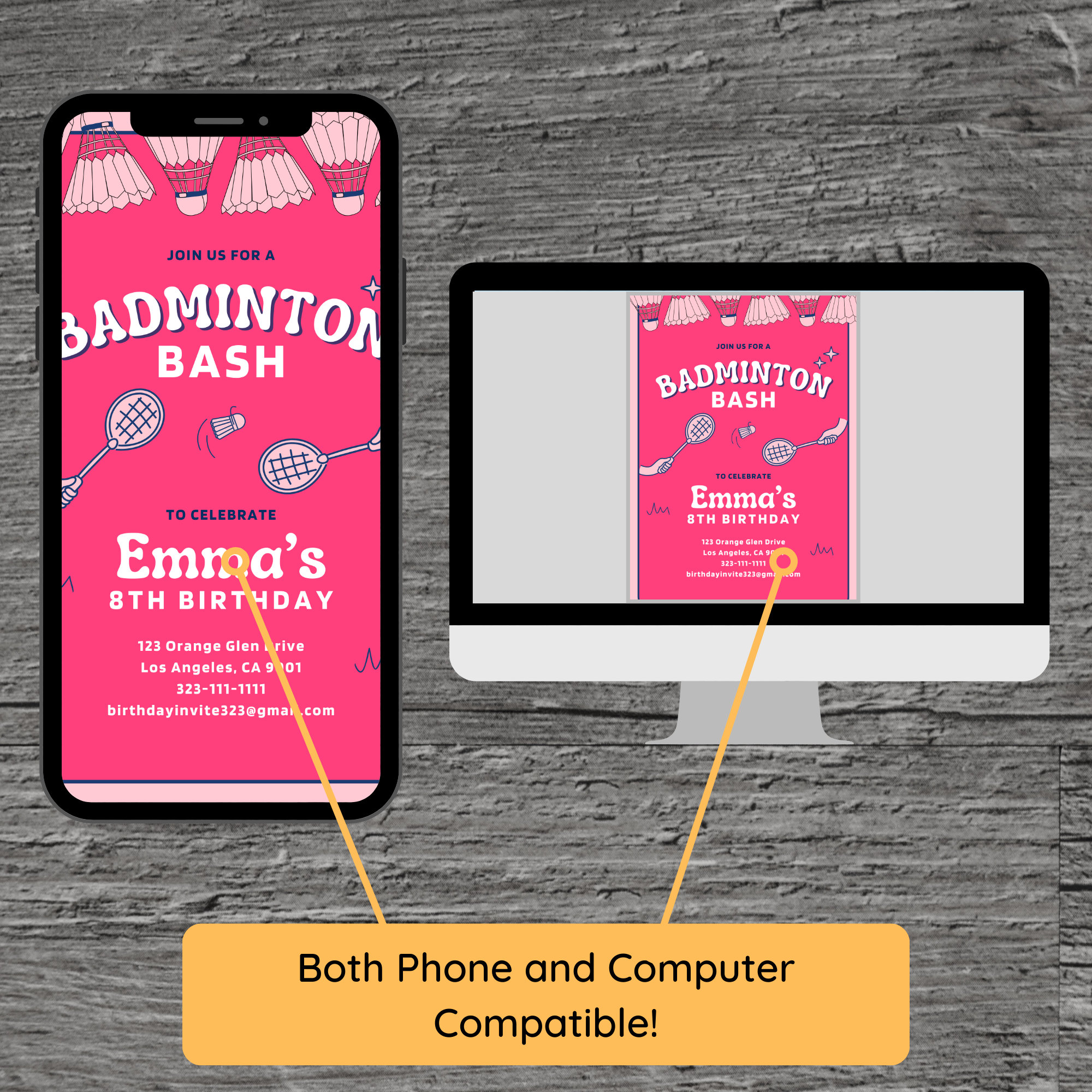 Badminton for Emma Theme Birthday Party Invitation Template, Court Game ...