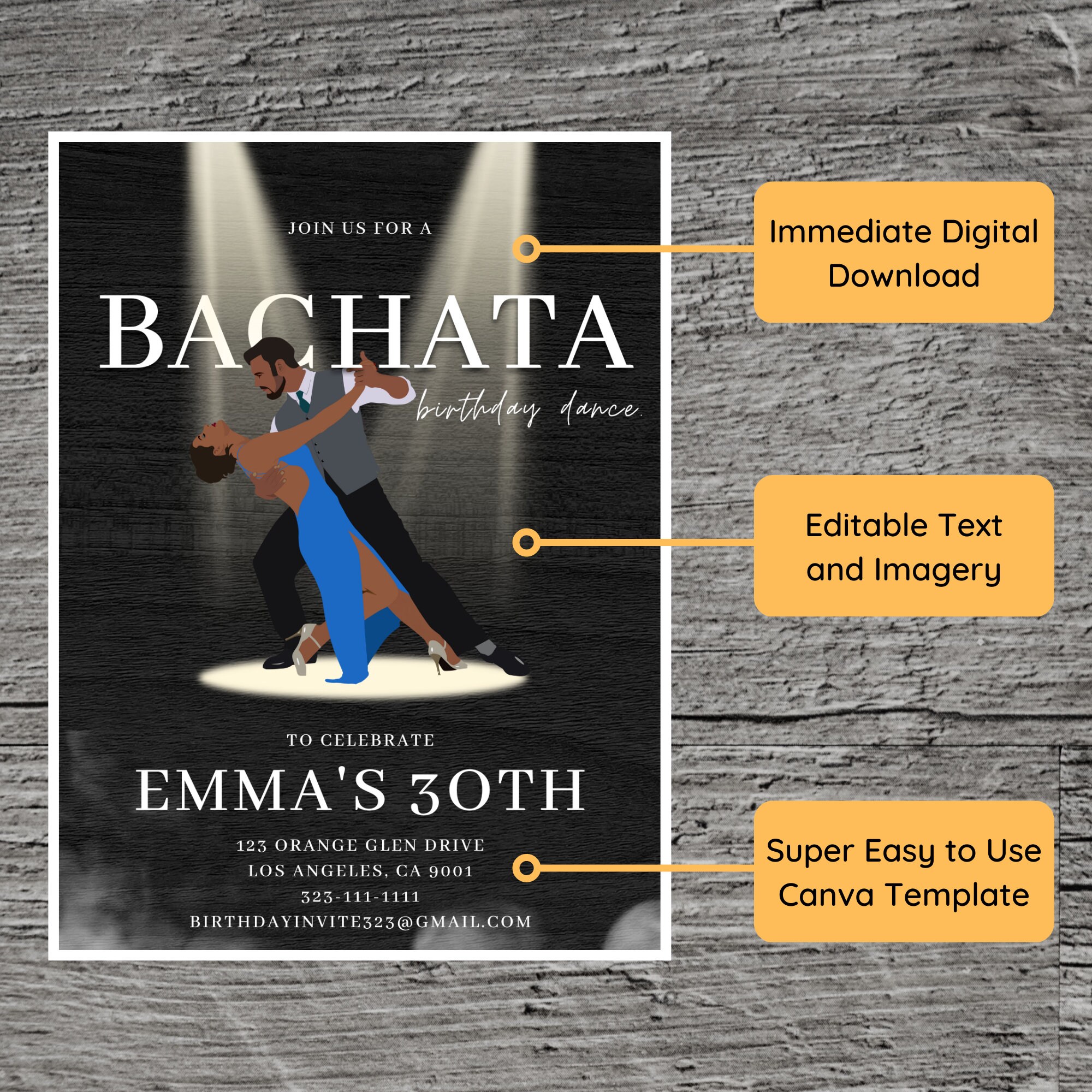 Bachata Dance Theme Birthday Party Invitation, Dancing Floor Club ...