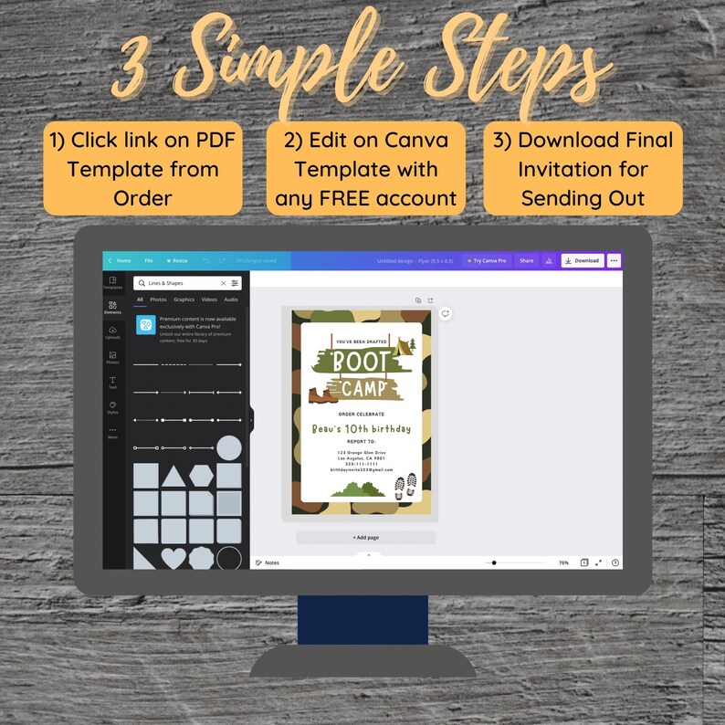 Boot Camp for Beau Theme Birthday Party Invitation Template, Basic ...