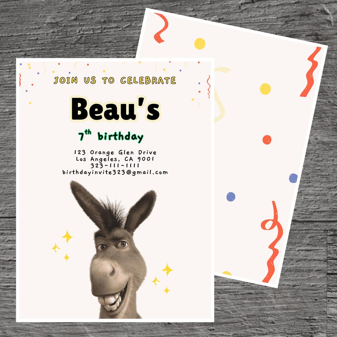El Burro (donkey) for Beau Theme Birthday Party Invitation Template ...